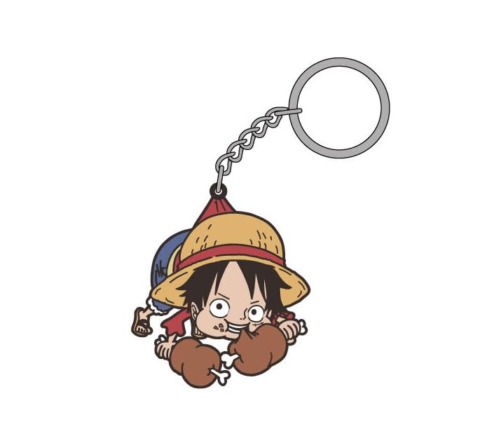 [One Piece] Monkey D. Luffy Eating Meat Tsumamare Rubber Key Ring ...